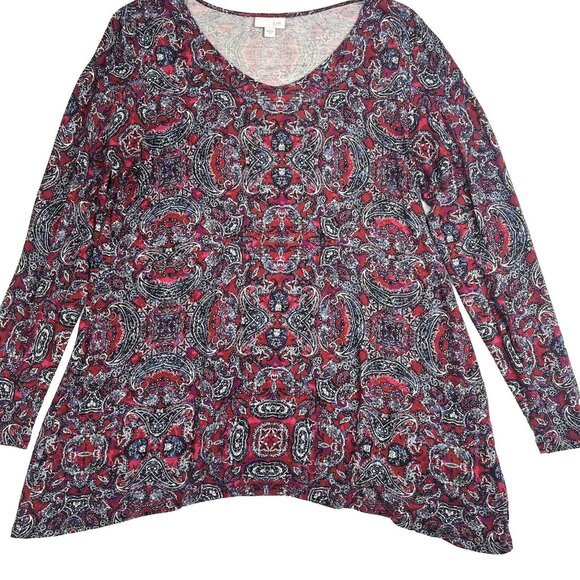 J. Jill | Tops | J Jill Top Women Medium Paisley Red Blue White Long ...